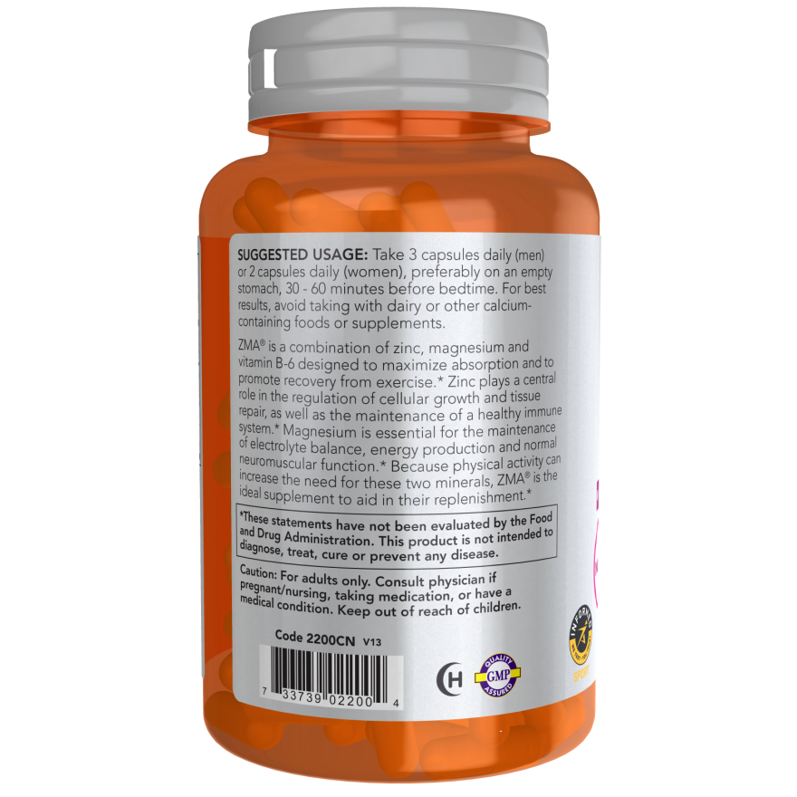 ZMA® (Vitamina B6, Magnesio, Zinc) 800mg 90 Cápsulas Vegetales - Now