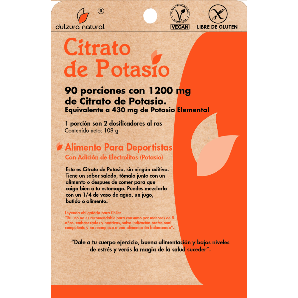 Citrato de Potasio en Polvo 1200mg 90 Porciones 108gr - Dulzura Natura